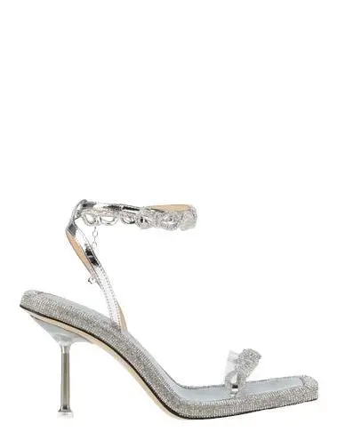 Mach & Mach Embellished Pvc And Leather Sandals With Geometric Heel - Silver