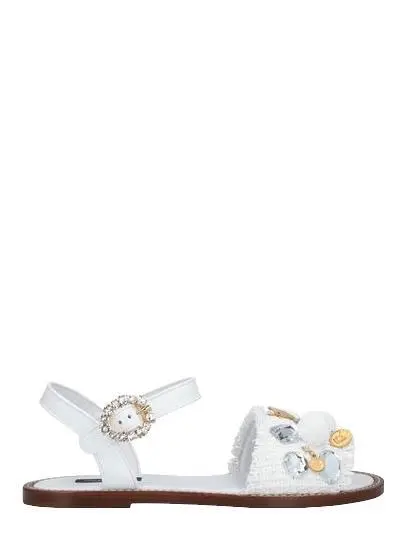 Dolce & Gabbana Viscose, Cotton, Polyester, Calfskin Embellished Flat Sandals - White