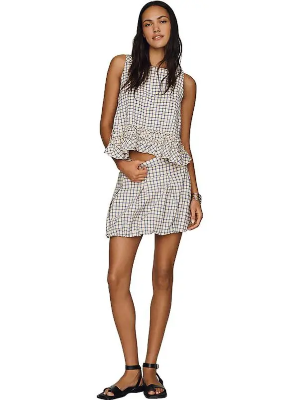 Maeve Bubble-hem Mini Skirt - Warm Sand Plaid