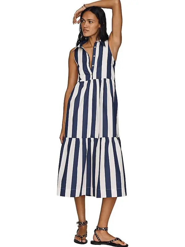 Maeve Sleeveless Striped Tiered Shirt Dress - Navy/white Stripe