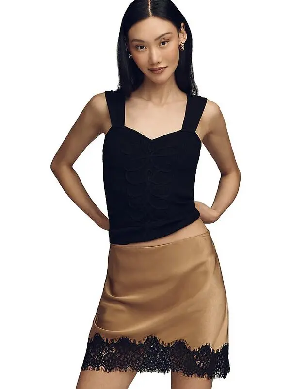 Sanctuary Satin Lace Skirt - Tan