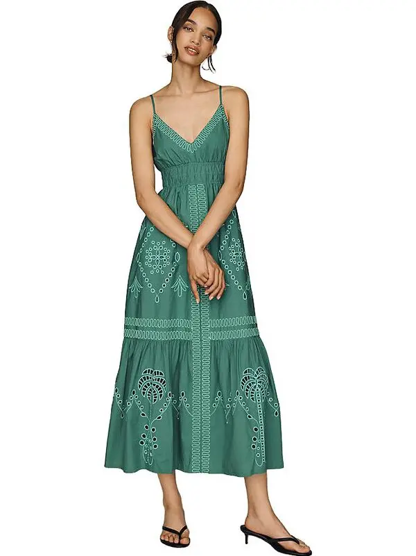 Rails Cotton Midi Dress With V-neckline And Embroidered Details - Clover