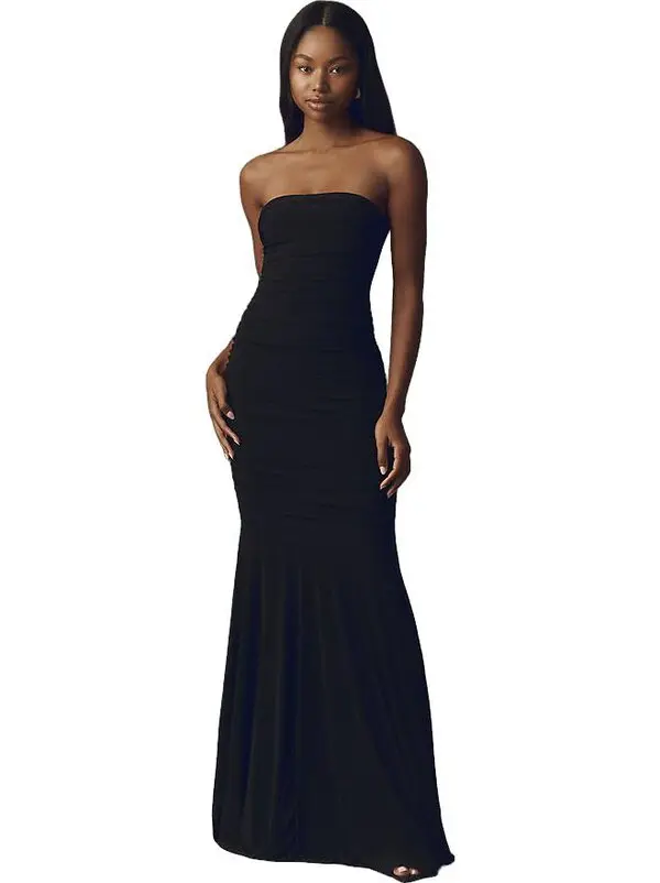 Norma Kamali Shirred Fishtail Gown - Black