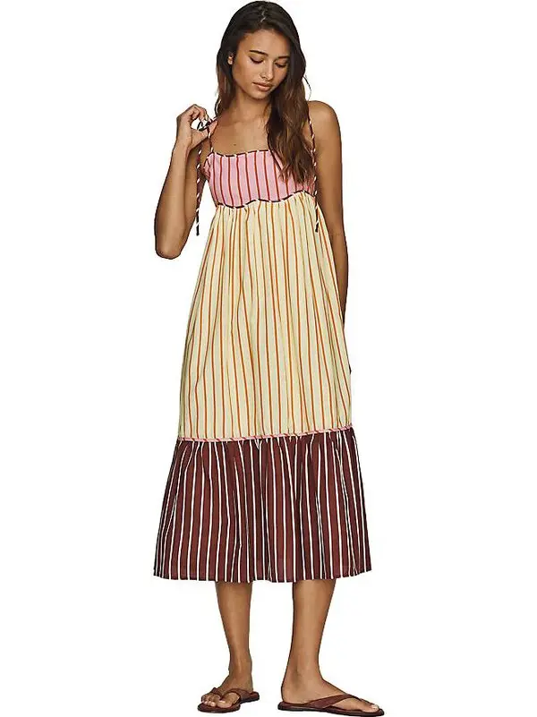 English Factory Striped Midi Dress - Yellow Pattern