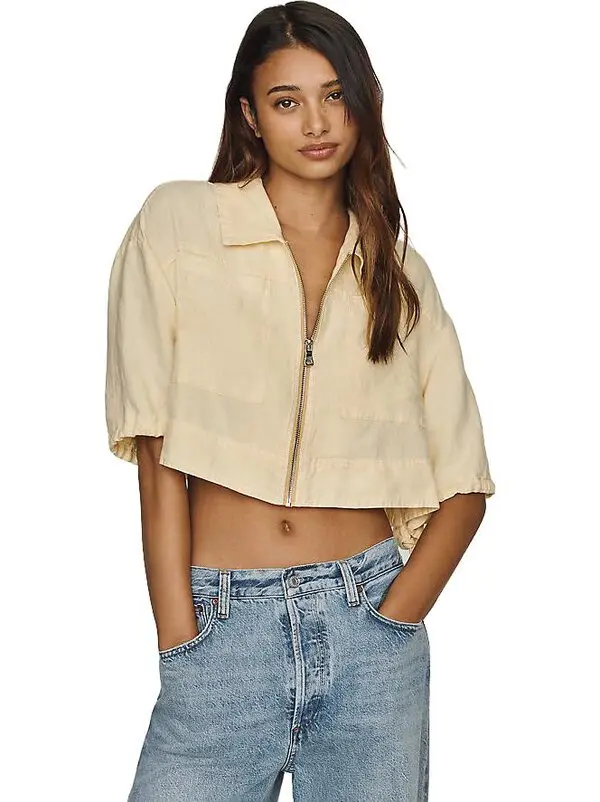 Anthropologie Linen Crop Jacket - Butter Yellow