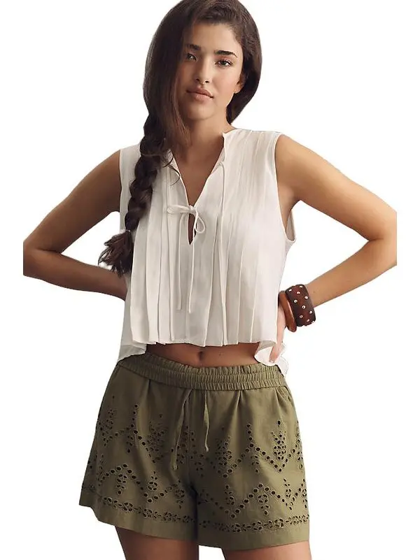 Maeve Cotton Linen Eyelet Shorts - Cardamom Seed