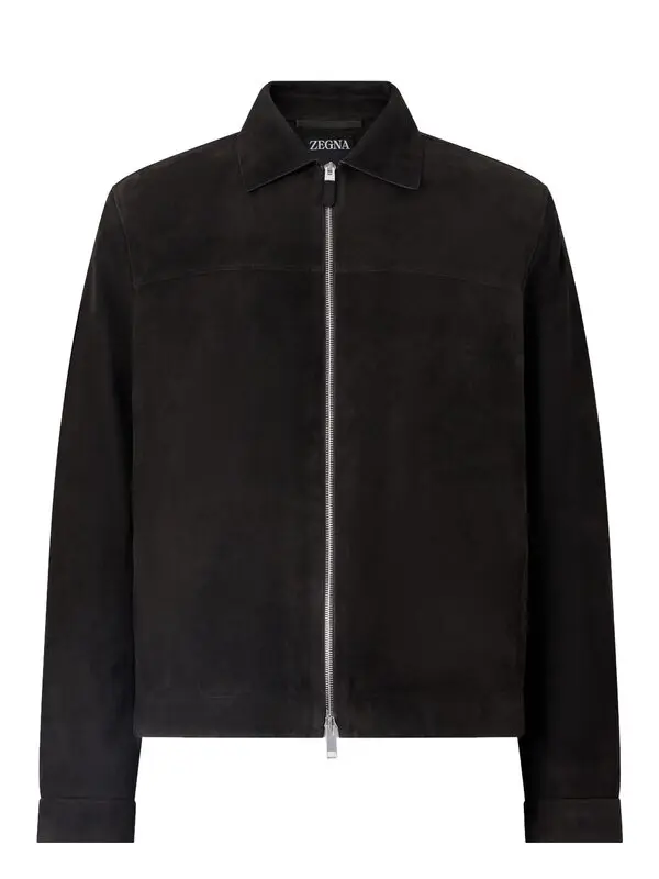 Zegna Suede Zip-up Blouson Jacket - Brown