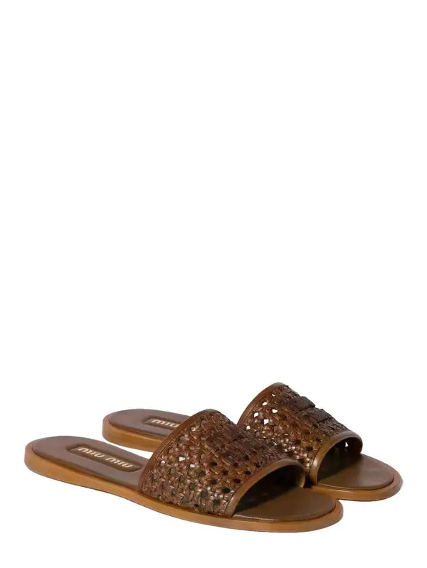 Miu Miu Woven Leather Slides - Brown