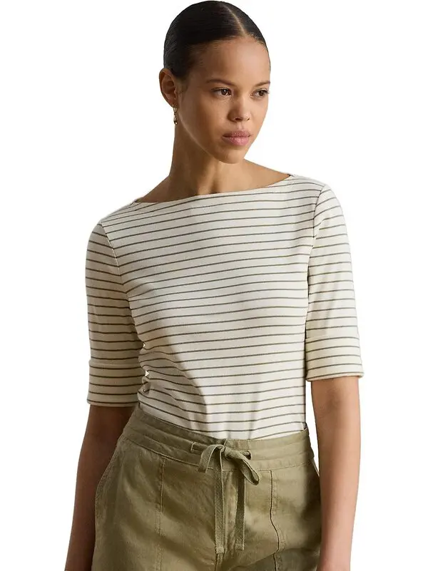 Ralph Lauren Striped Stretch Cotton Boatneck Tee - Cream/light Agave