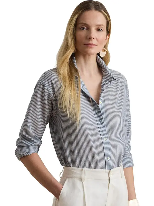 Ralph Lauren Relaxed Fit Striped Cotton Voile Shirt - Blue/white Multi