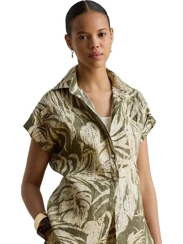 Ralph Lauren Relaxed Fit Short-sleeve Tropical Print Linen Shirt - Olive Multi