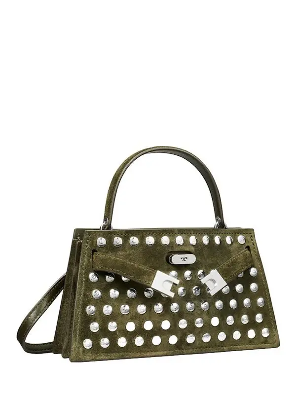 Tory Burch Mini Lee Radziwill Studded Suede Top-handle Bag - Dark Olive