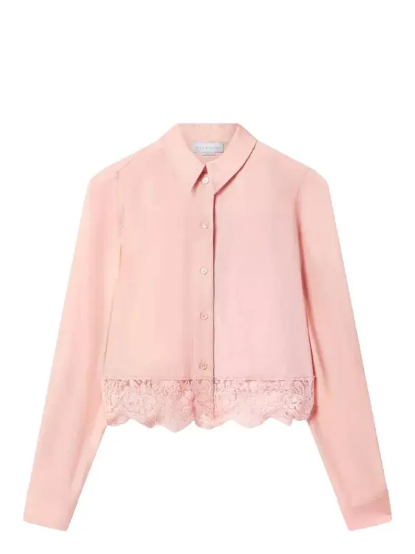 Stella McCartney Cropped Lace-trimmed Silk Blouse - Pink