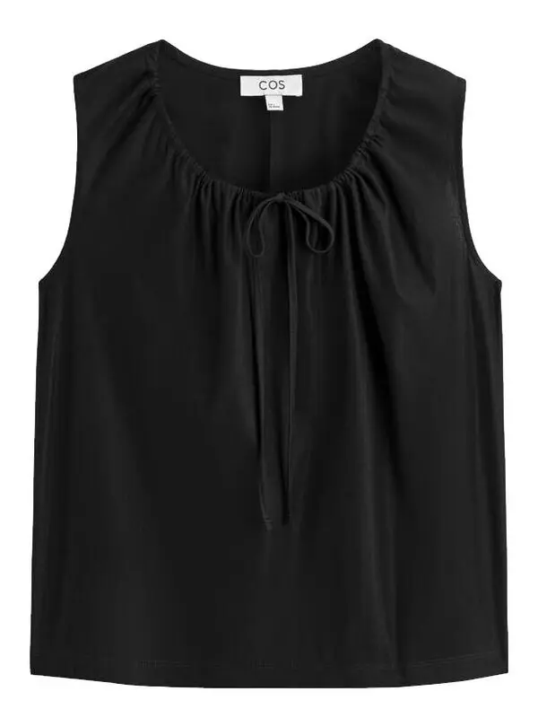Cos Gathered-neck Jersey Tank Top - Black