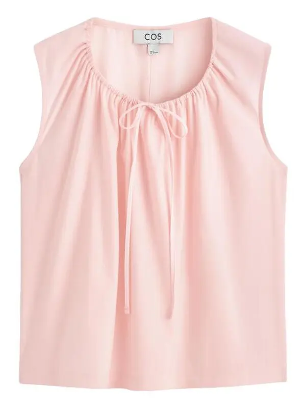 Cos Gathered-neck Jersey Tank Top - Pink