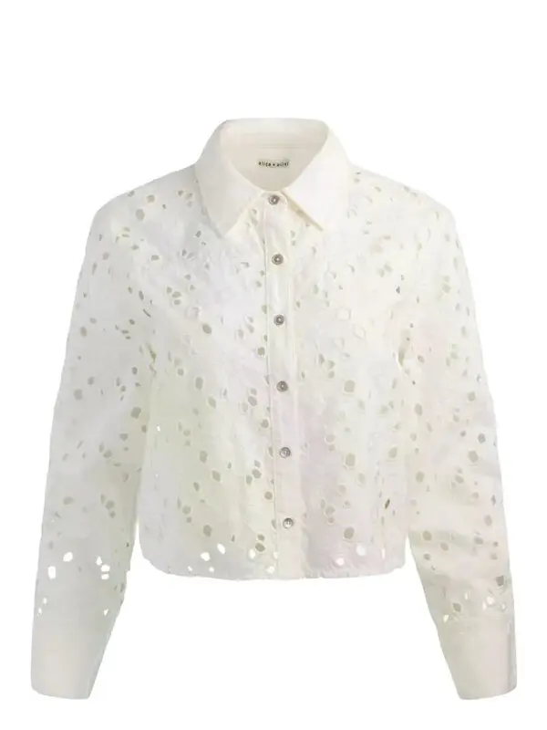 Alice + Olivia Broderie Anglaise Cropped Shirt - White