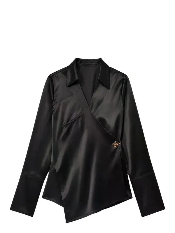 DANAMÉ Satin Wrap Blouse - Black
