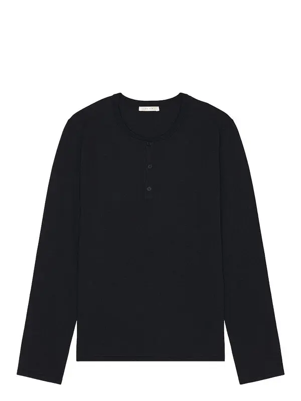 THE ROW Ayan Top Fine Knit Cashmere Silk Quarter Button Henley - Dark Navy