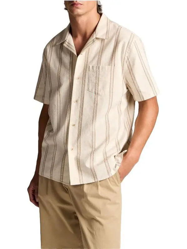 Vince Cove Stripe Cotton-hemp Cabana Shirt - White
