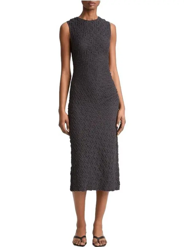 Vince Smocked Cotton-blend Side-drape Dress - Blue / Navy