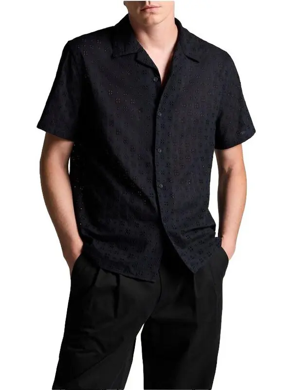 Vince Cotton Eyelet Short-sleeve Shirt - Black