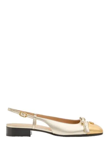 Valentino Garavani Valet Du Roi Slingback Ballerinas In Laminated Nappa - Gold