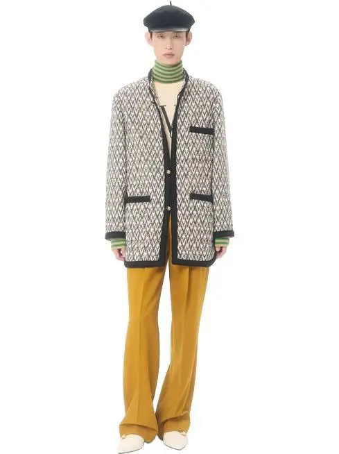 Valentino Garavani Bouclé Wool Jacket With Toute La V Jacquard Pattern - Natural