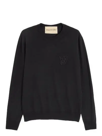 Valentino Garavani Wool Sweater With Vlogo Embroidery - Black