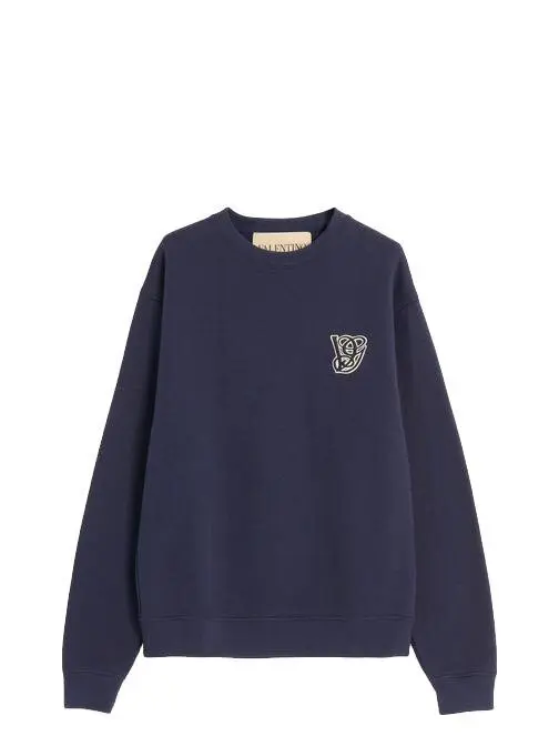 Valentino Garavani Cotton Sweatshirt With Vg Patch - Blue