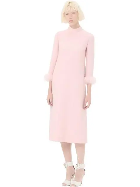 Valentino Garavani Crepe Couture Dress With Feather Boa Cuffs - Pink