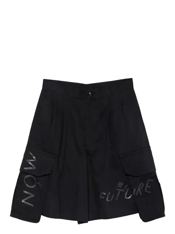 Comme Des Garçons Navy Cargo Shorts With Slogan Print - Blue