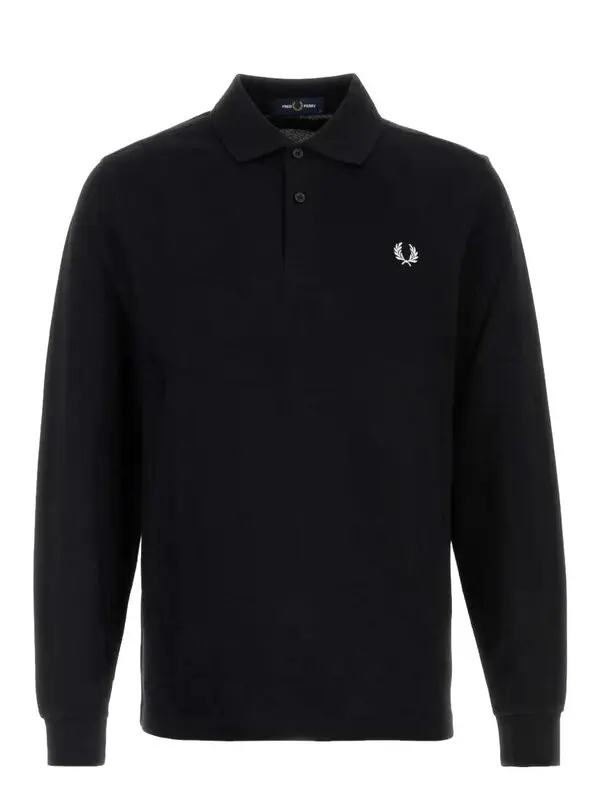 Fred Perry Long-sleeve Logo-embroidered Polo Shirt - Black