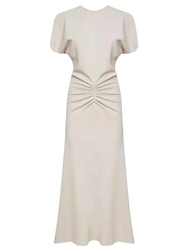 BLANCA VITA Arteta Gathered-detail Midi Dress - Neutrals