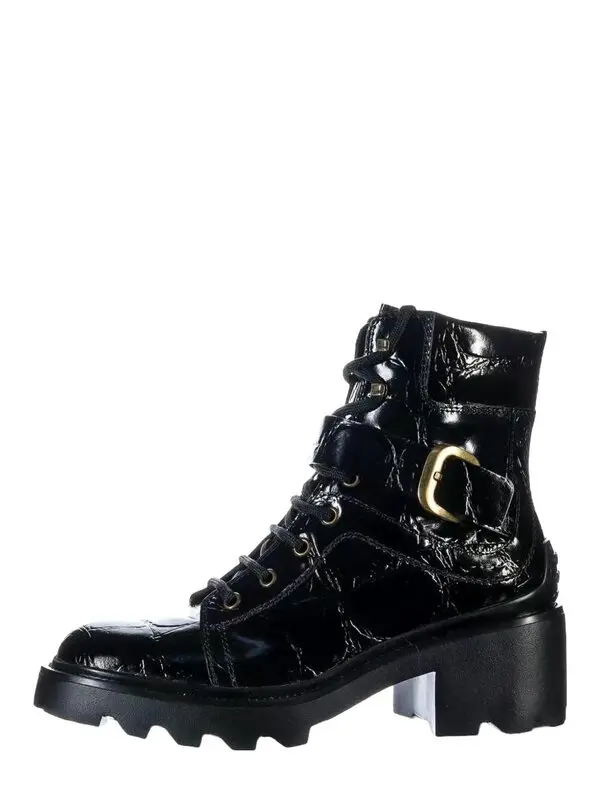TOD'S Croc-effect Buckled Combat Boots - Black