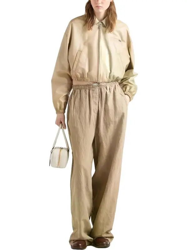 Prada Cotton And Linen Pants With Logo Detail - Grey