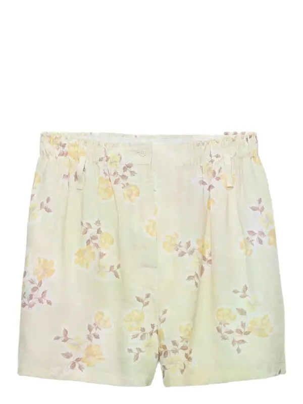 Prada Linen Floral Print Shorts - Yellow