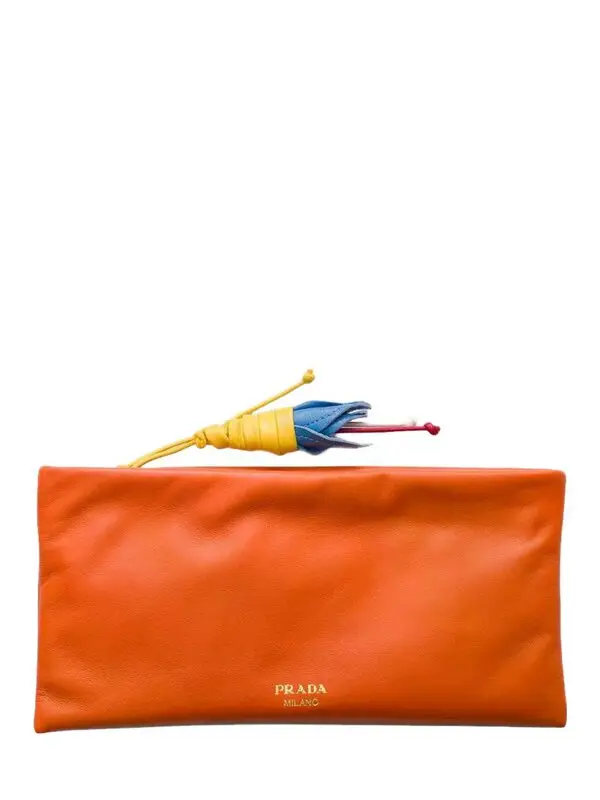 Prada Nappa Leather Zipper Pouch - Orange