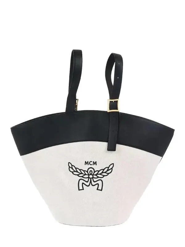 Mcm Himmel Logo-print Buckle-detail Tote Bag - Neutrals