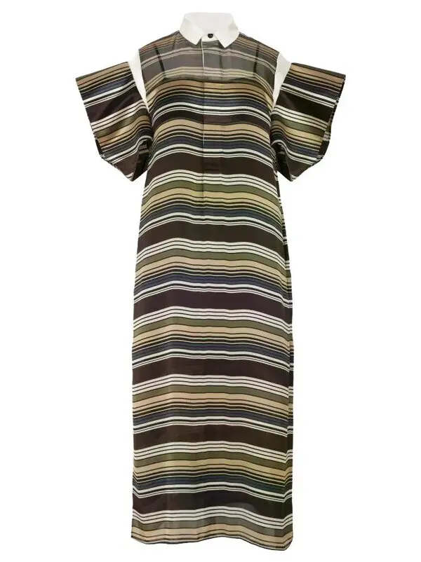 Sacai Striped Short-sleeve Midi Dress - Brown