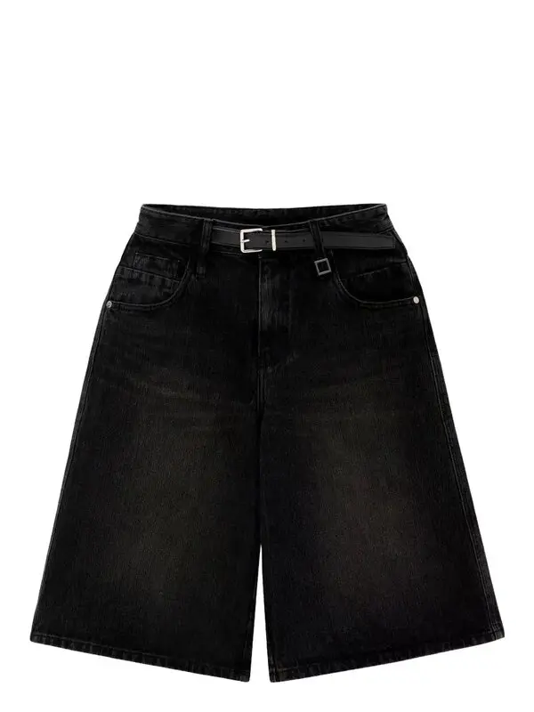 WOOYOUNGMI Belted Wide-leg Denim Shorts - Black