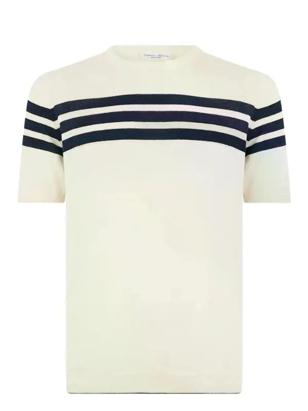 ROBERTO COLLINA Stripe Print Short Sleeve Sweater - Neutrals