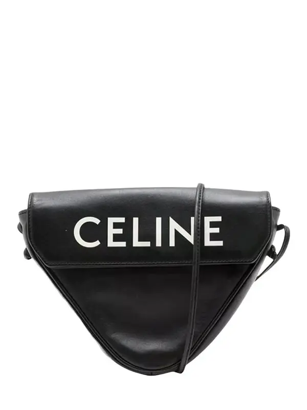Celine Smooth Calfskin Logo Triangle Crossbody Bag - Black
