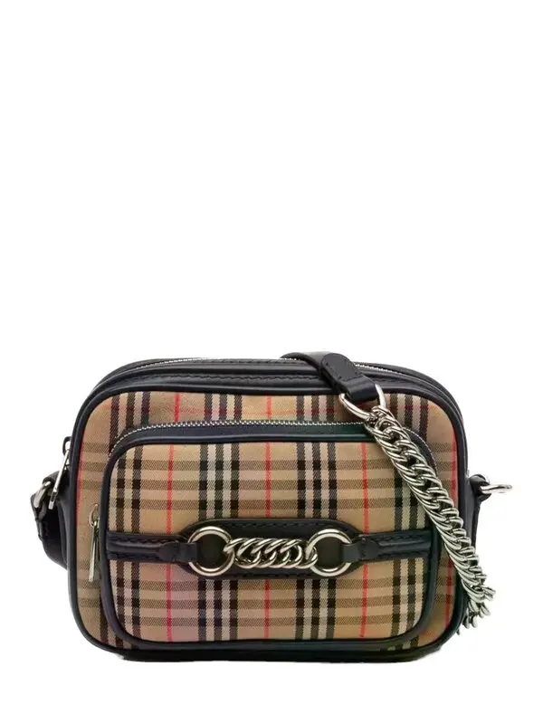Burberry Knight Check Canvas And Calfskin Link Camera Bag - Black