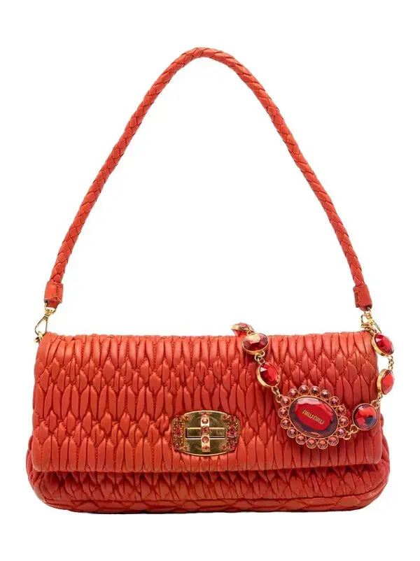 Miu Miu Matelassé Nappa Crystal Chain Satchel - Orange