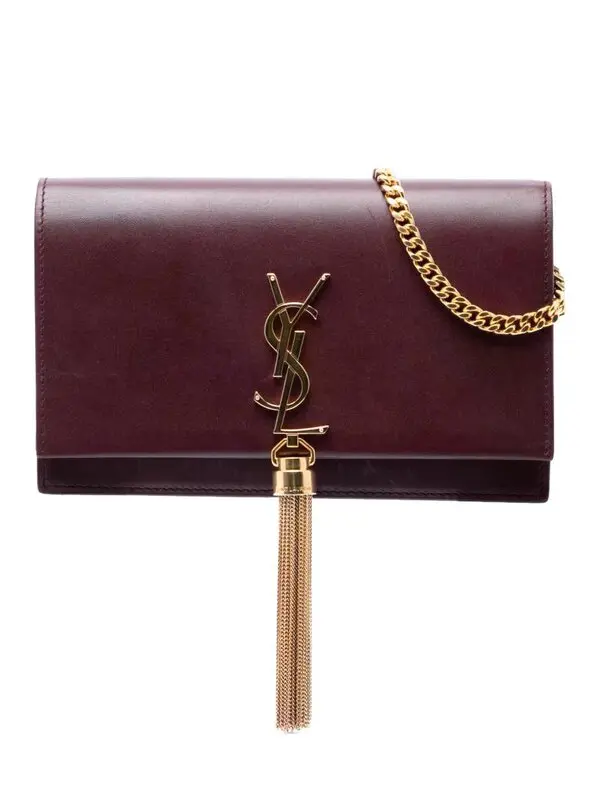 Saint Laurent Smooth Calfskin Monogram Kate Tassel Wallet On Chain - Red