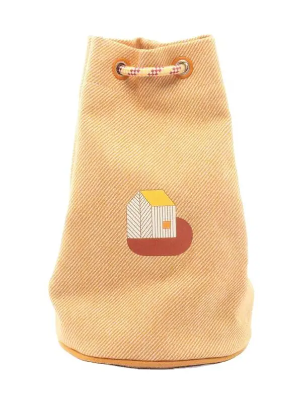 Hermès Wool Les Cabanes Drawstring Bag Bucket Bag - Orange
