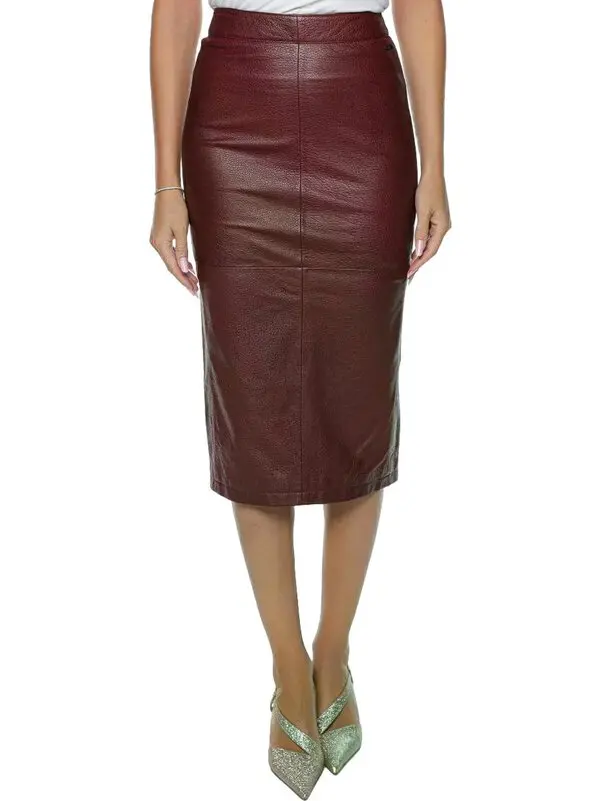 Armani Exchange Pebbled Leather Midi Skirt - Red