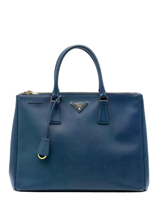 Prada Saffiano Lux Galleria Double Zip Tote Satchel - Blue