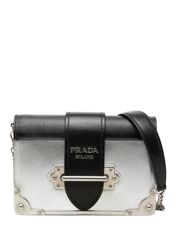 Prada Metallic Vitello Cahier Crossbody Bag - Black
