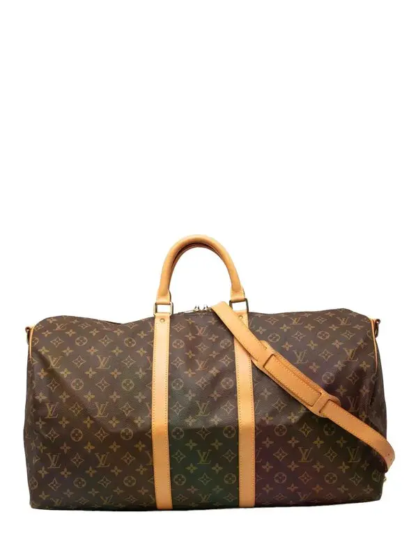 LOUIS VUITTON Monogram Keepall Bandouliere 55 Travel Bag - Brown